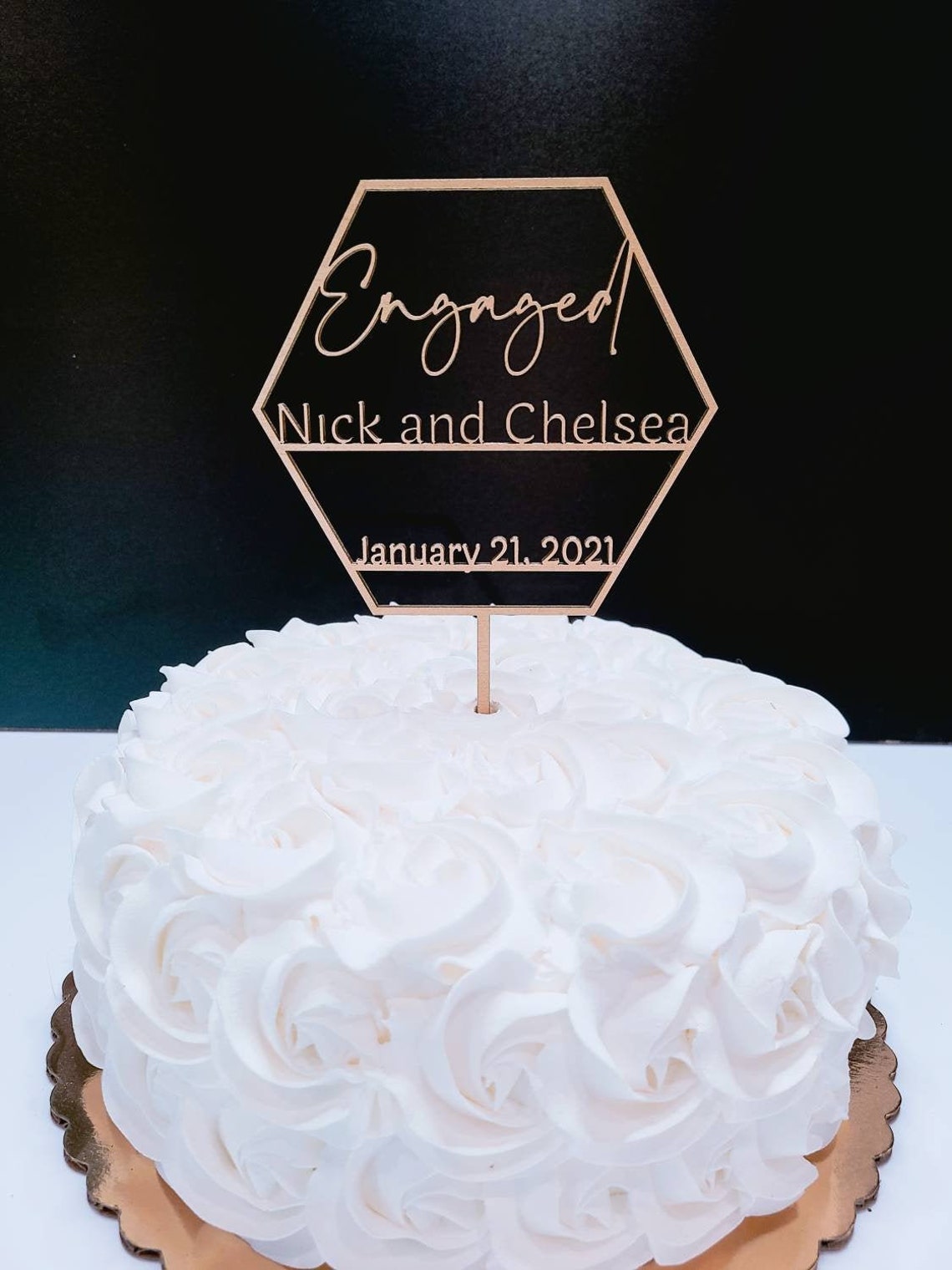 Engaged Cake Topper With Date We're Engaged Couples Names Cake Topper ...