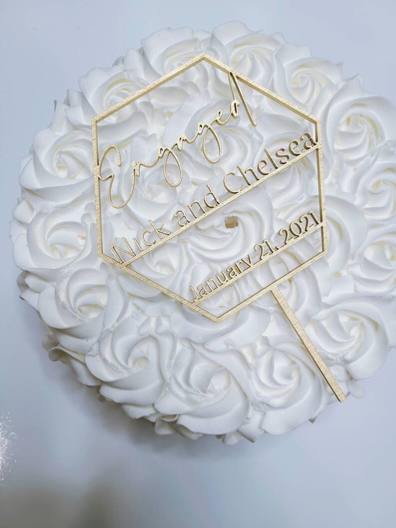 Engaged Cake Topper With Date We're Engaged Couples Names Cake Topper ...
