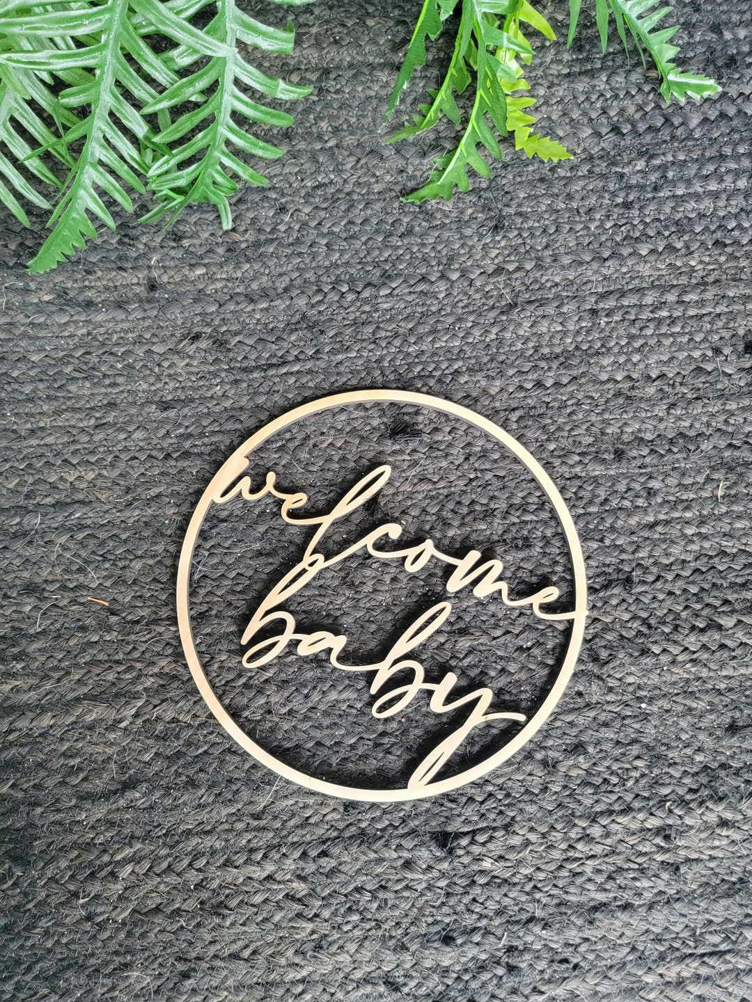 Welcome Baby Round Wood Sign Babyshower Decorations Baby Shower Back ...