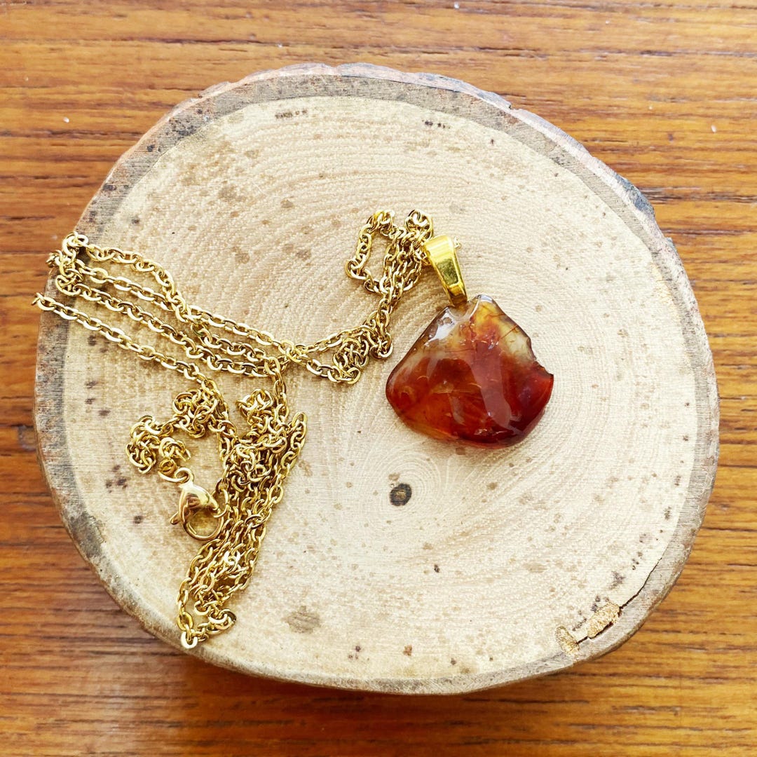 Polished Translucent Amber Glass Chip Pendant Necklace - Etsy