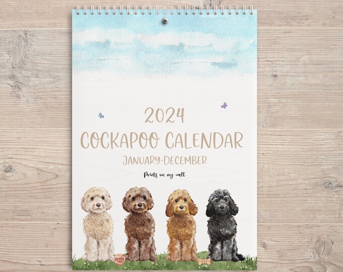 Cockapoo 2024 Calendar, Dog Calendar, Cockapoo, Wall Calendar, Monthly ...
