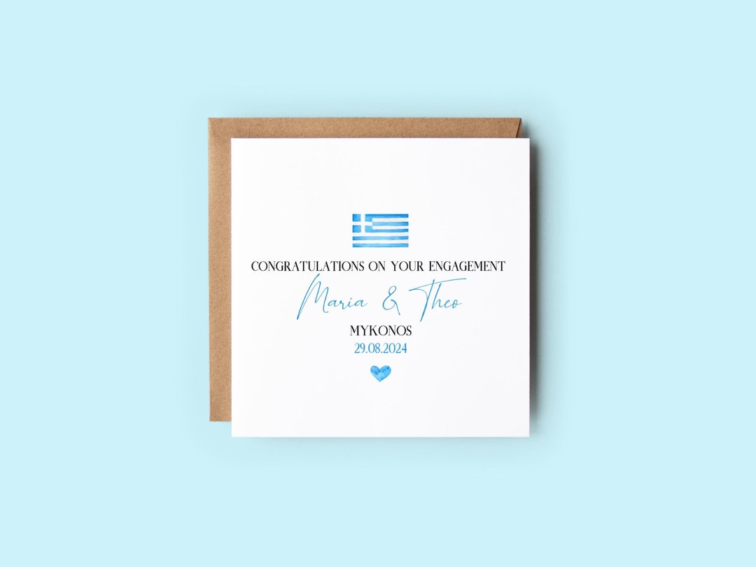 Personalized Greece Engagement Card, Congratulations Card - Etsy