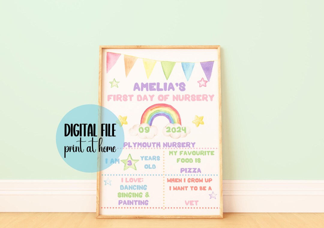 Digital File First Day Nursery Print,1st Day at Pre-school,rainbow ...