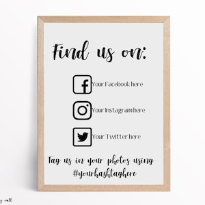 Social Media Sign, Business Find Us on Facebook, Instagram Print ...