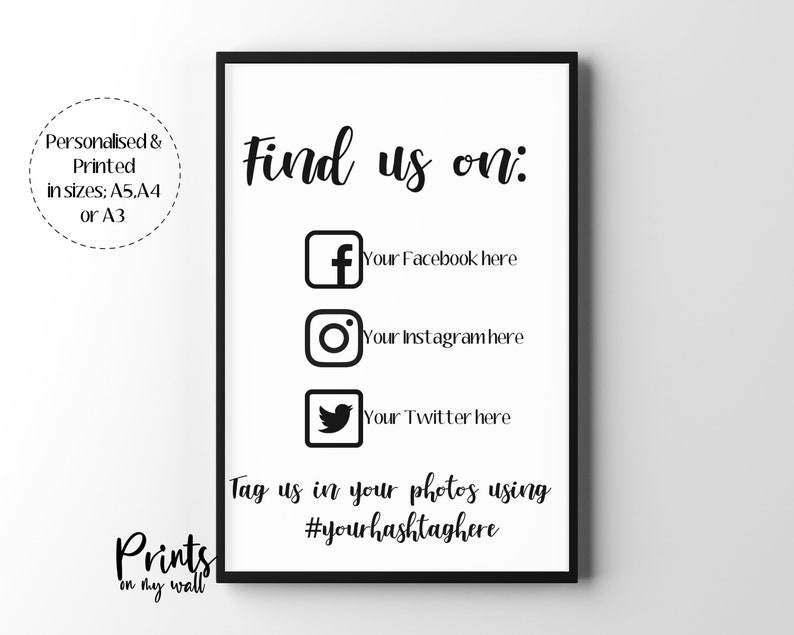 Social Media Sign, Business Find Us on Facebook, Instagram Print ...