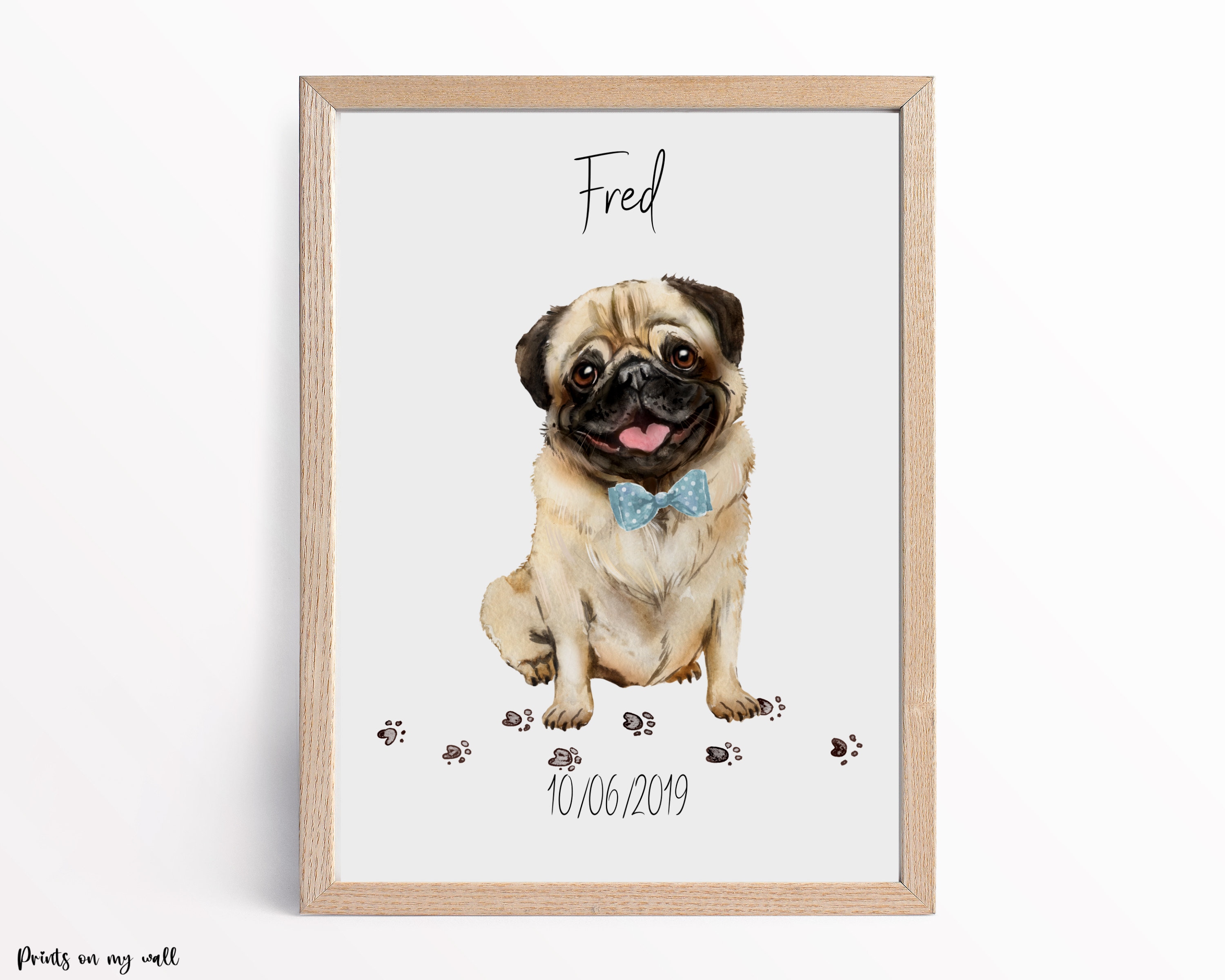 Pug Personalised Print, Pug Gift, Pug Wall Art, Home Decor, Dog Lover ...