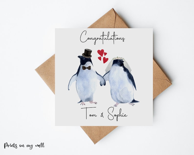Personalized Penguin Wedding Card, Congratulations Card - Etsy