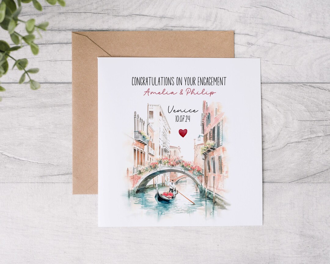 Personalised Venice Engagement Card, Newly Engaged Congrats Card ...