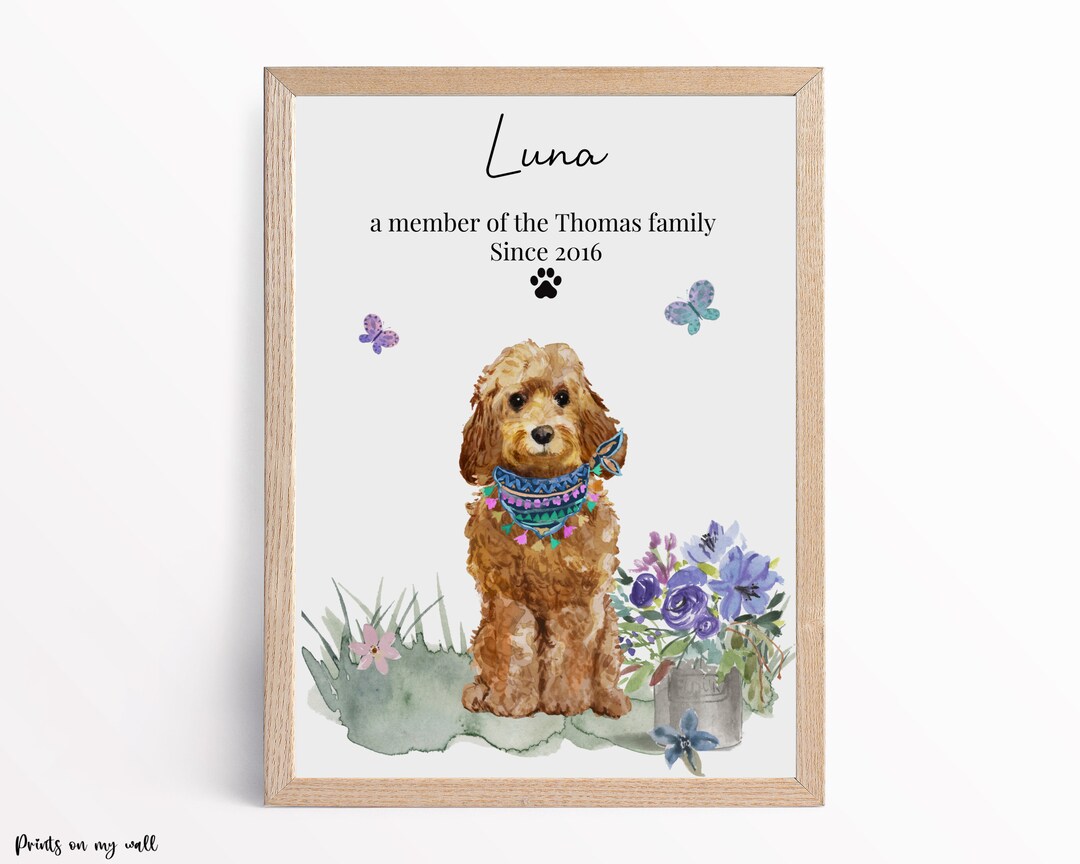 Cockapoo Personalised Print, Dog Wall Art, Two Different Designs, Dog ...