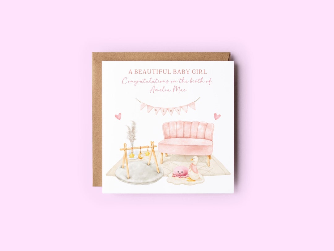 Personalised New Baby Girl Card, Beautiful Baby Girl, Card for New Baby ...