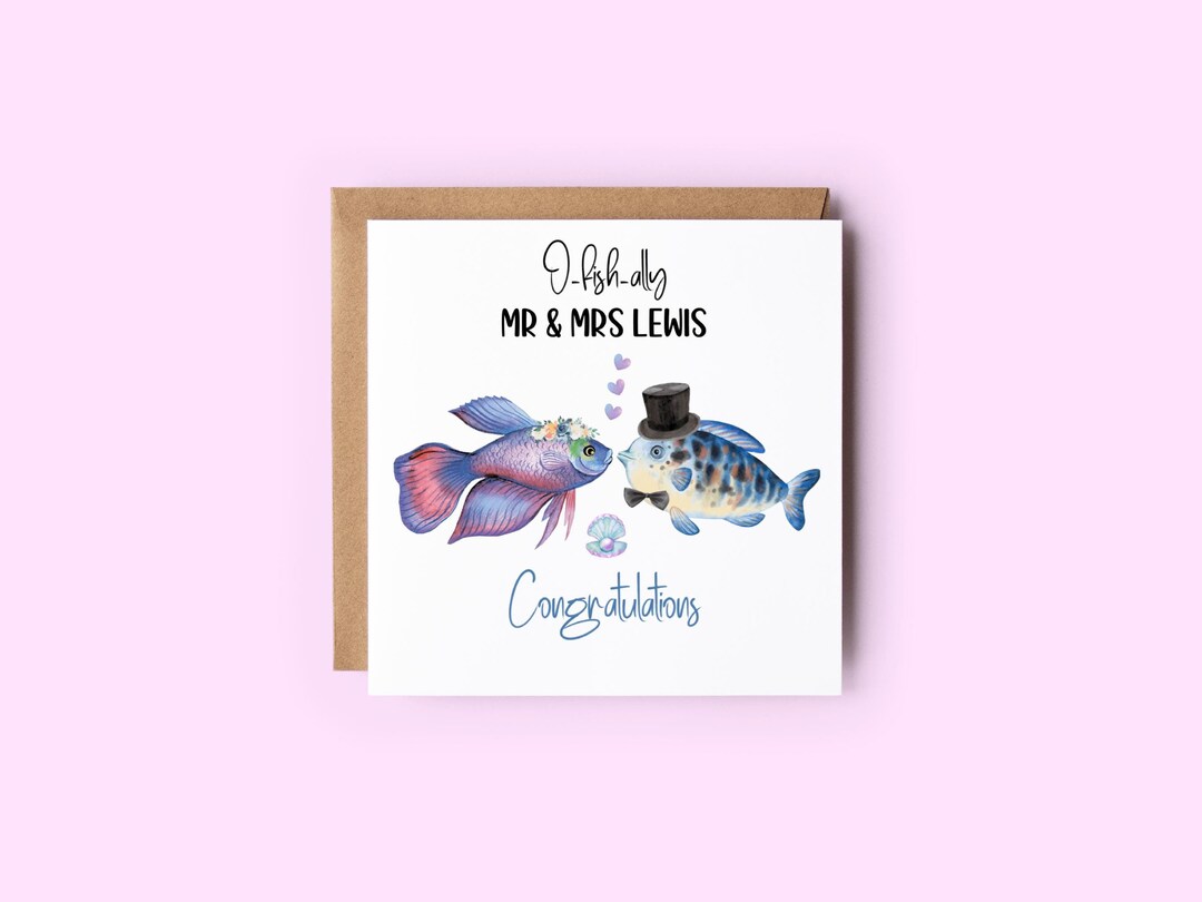Fish Wedding Card, O-fish-ally Mr & Mrs Personalised Card, Cute Fish ...