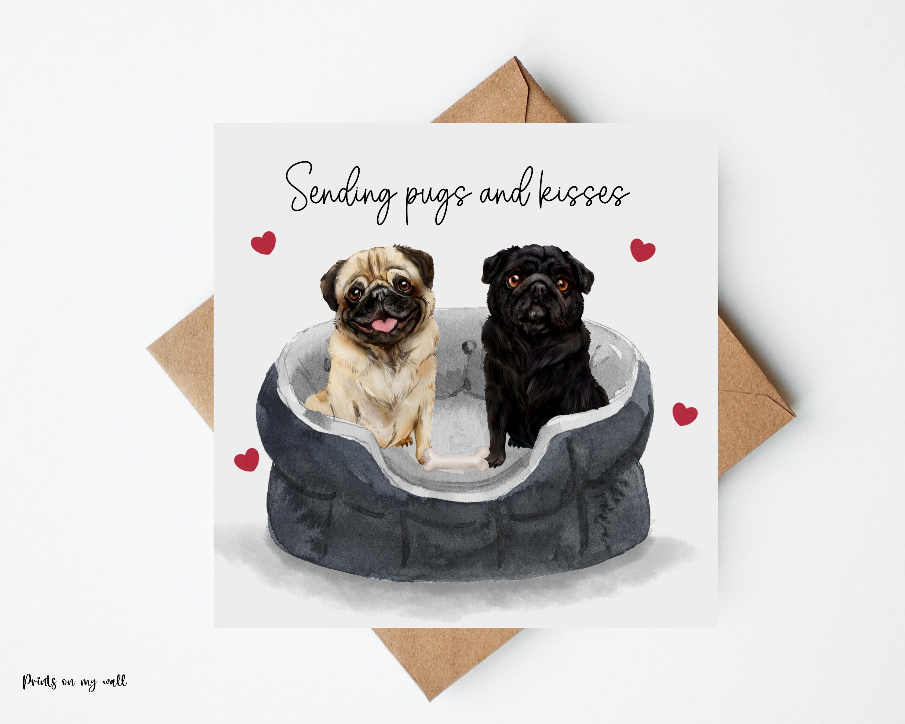 Sending Pugs & Kisses Card Cute Pug Card Thinking of You - Etsy UK
