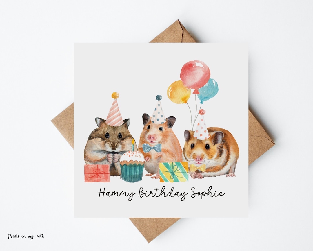 Hammy Birthday Hamster Card, Hamster Birthday Card, Personalised Card ...