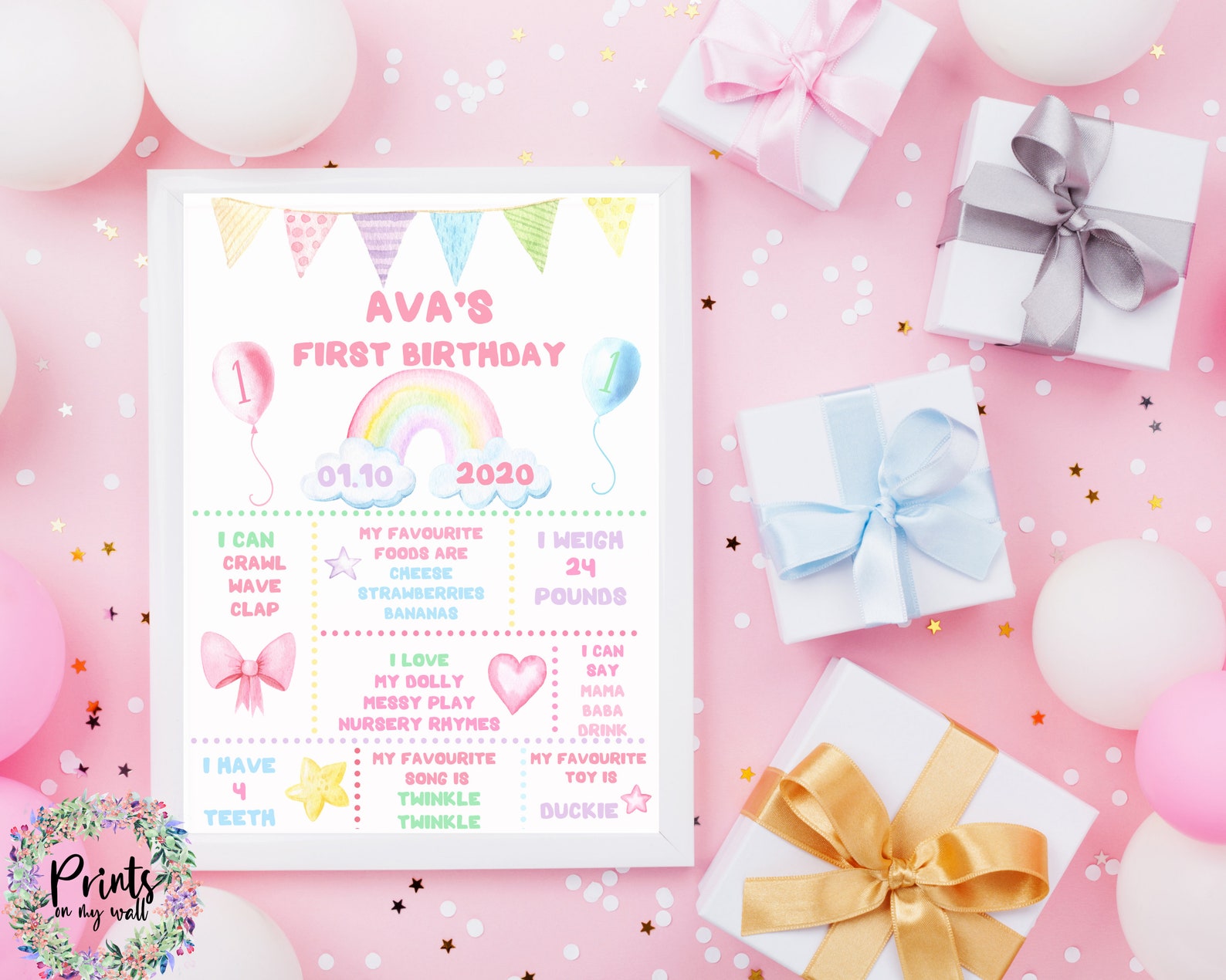 First Birthday Print,personalised 1st Birthday Sign, Milestone Print ...