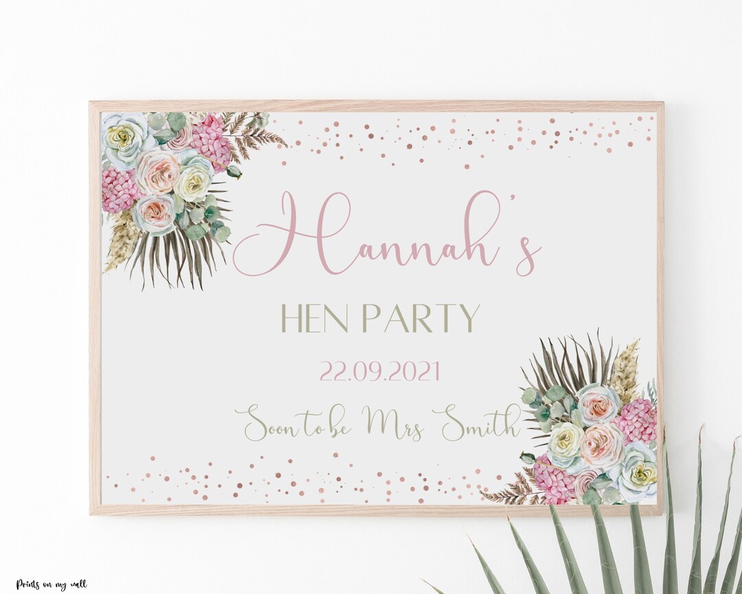 Hen Party Sign, Floral Decor, Personalised Print, Printed & Shipped ...