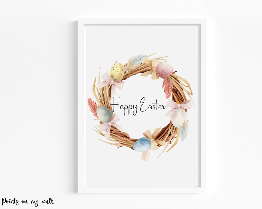 Happy Easter Print, Easter Wall Art, Easter Decor, Easter Egg Print, Easter Basket, Easter ...