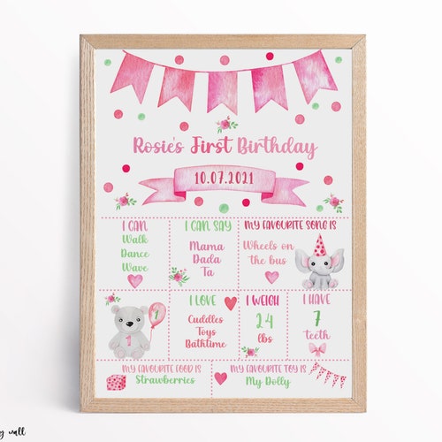 First Birthday Printpersonalised 1st Birthday Sign Milestone - Etsy