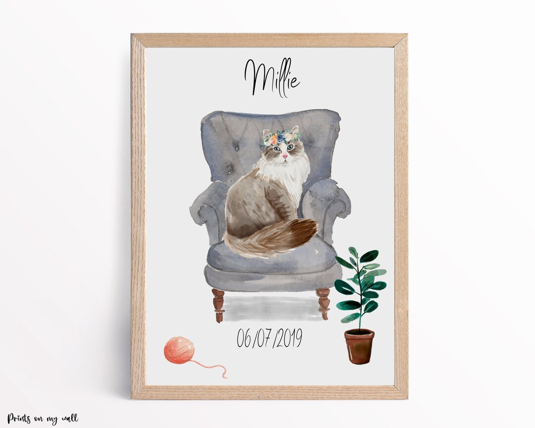 Siberian Cat Print, Personalised Cat Wall Art,cat Lover Gifts, Custom ...