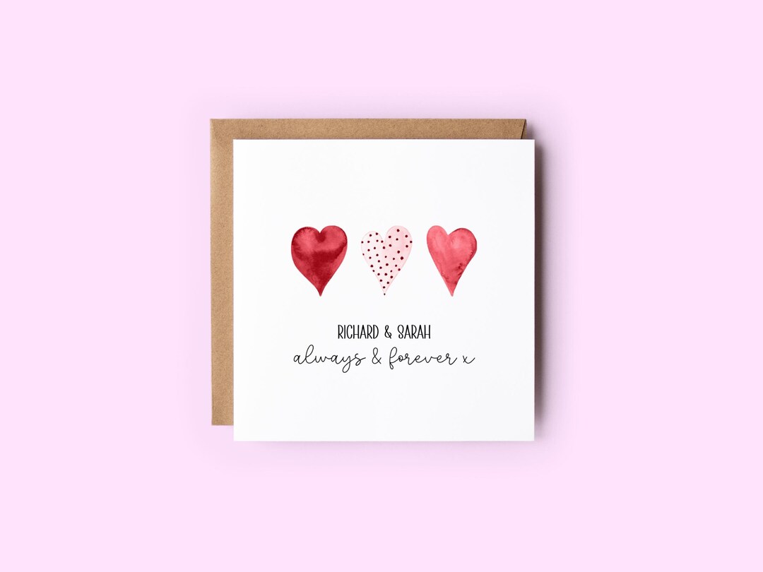 Personalised Couples Names Card, Heart Card, Anniversary Card, Always ...