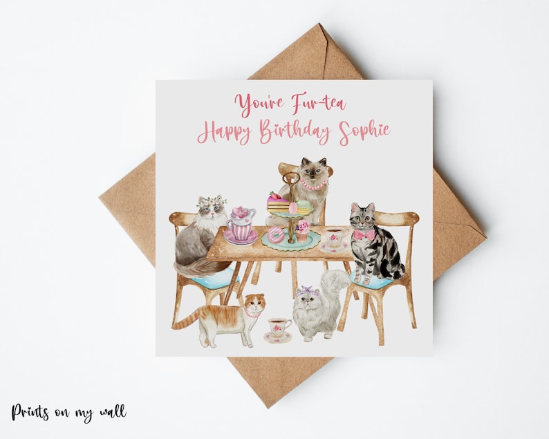 Personalised Cat Birthday Card Fur-tea Pun Card 30th - Etsy