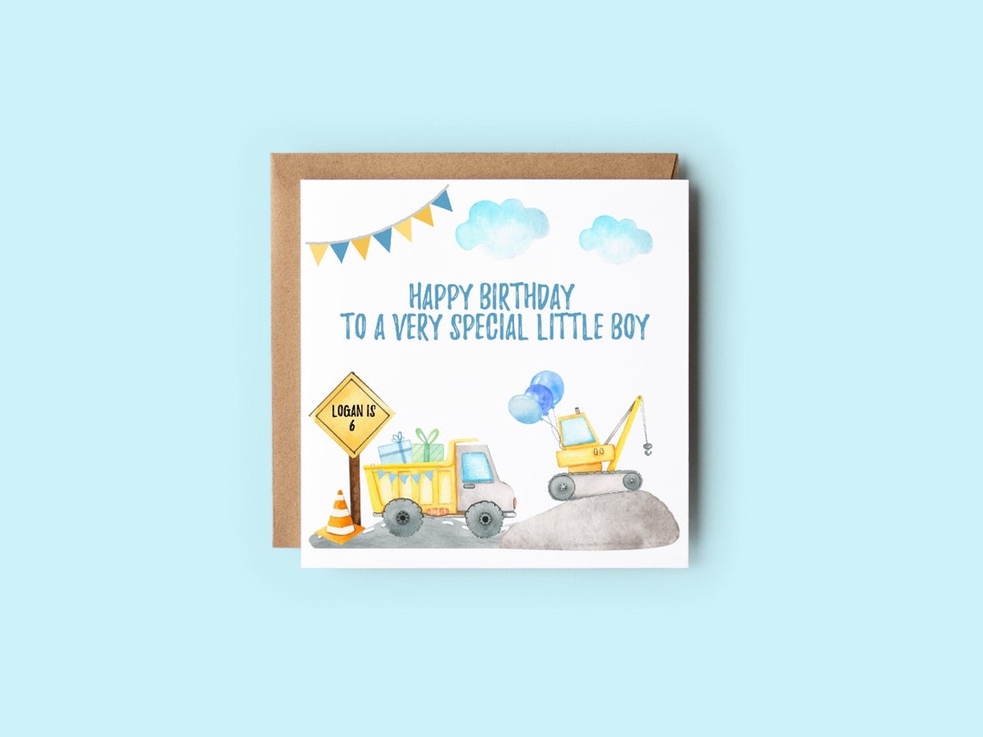 Personalised Boys Birthday Card, Construction Card, Personalised Age ...