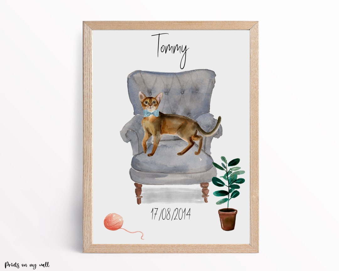 Abyssinian Cat Print, Personalised Cat Wall Art,Cat Lover Gifts, Custom ...