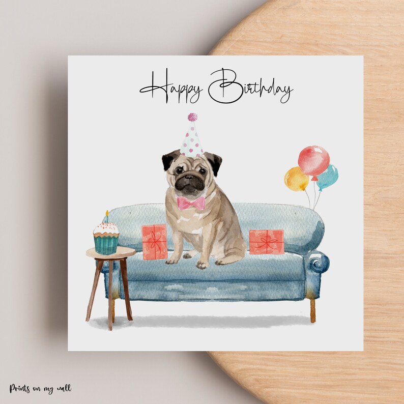 Personalized Pug Birthday Card, Dog Lover Handmade Card - Etsy