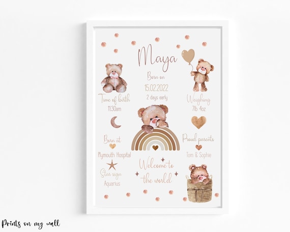 Personalised Birth Print Birth Details Sign Birth | Etsy