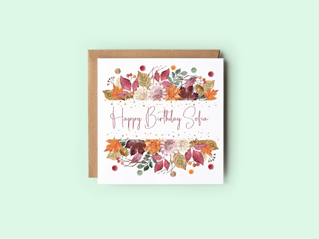 Personalised Autumn Birthday Card, Autumn Floral Card, Autumn Birthday ...