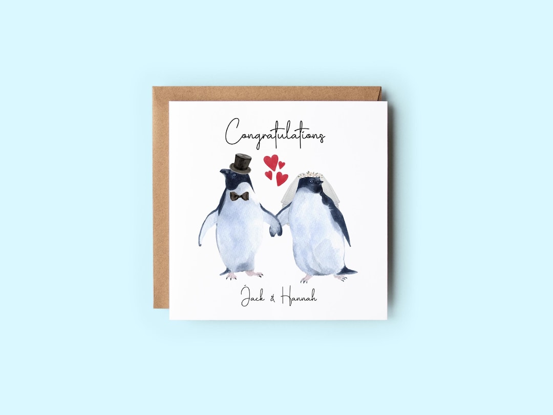 Personalised Penguin Wedding Day Card, Congratulations on Your Wedding ...