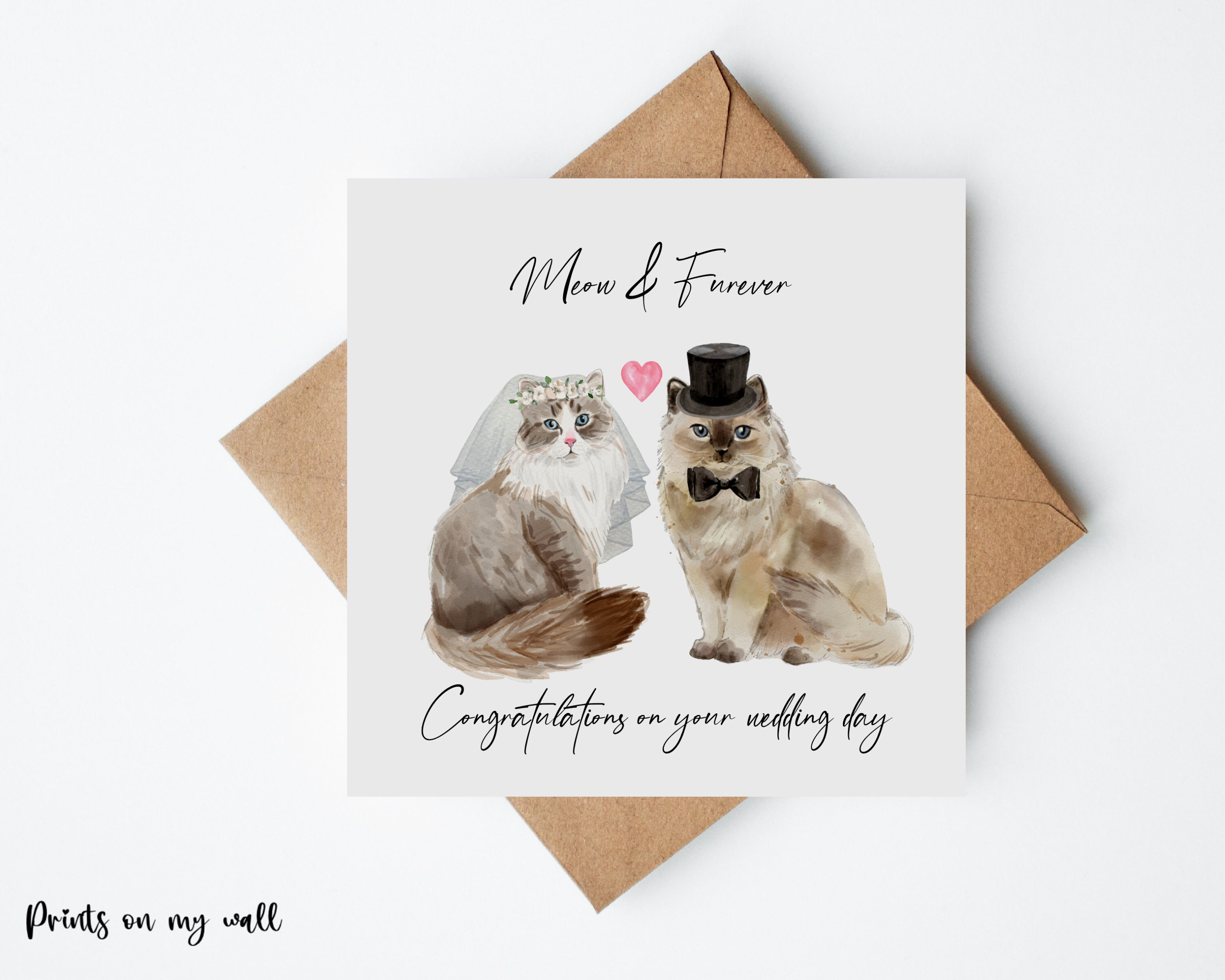 Cat Wedding Card Meow & Furever Cute Wedding Cards - Etsy