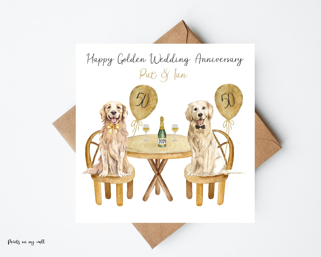 Personalised Golden Anniversary Golden Retriever Card, 50 Years Married ...