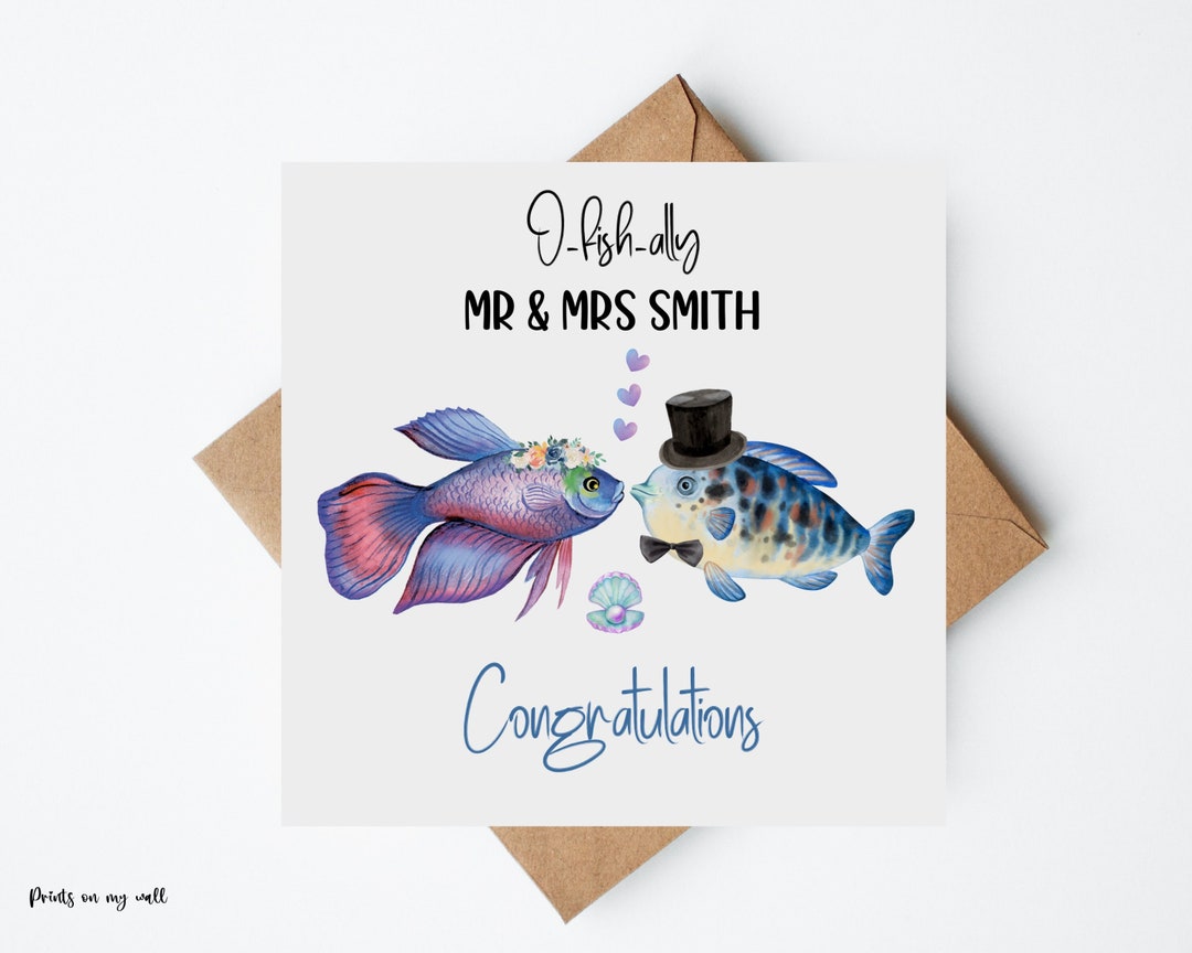Fish Wedding Card O-fish-ally Mr & Mrs Personalised Card - Etsy