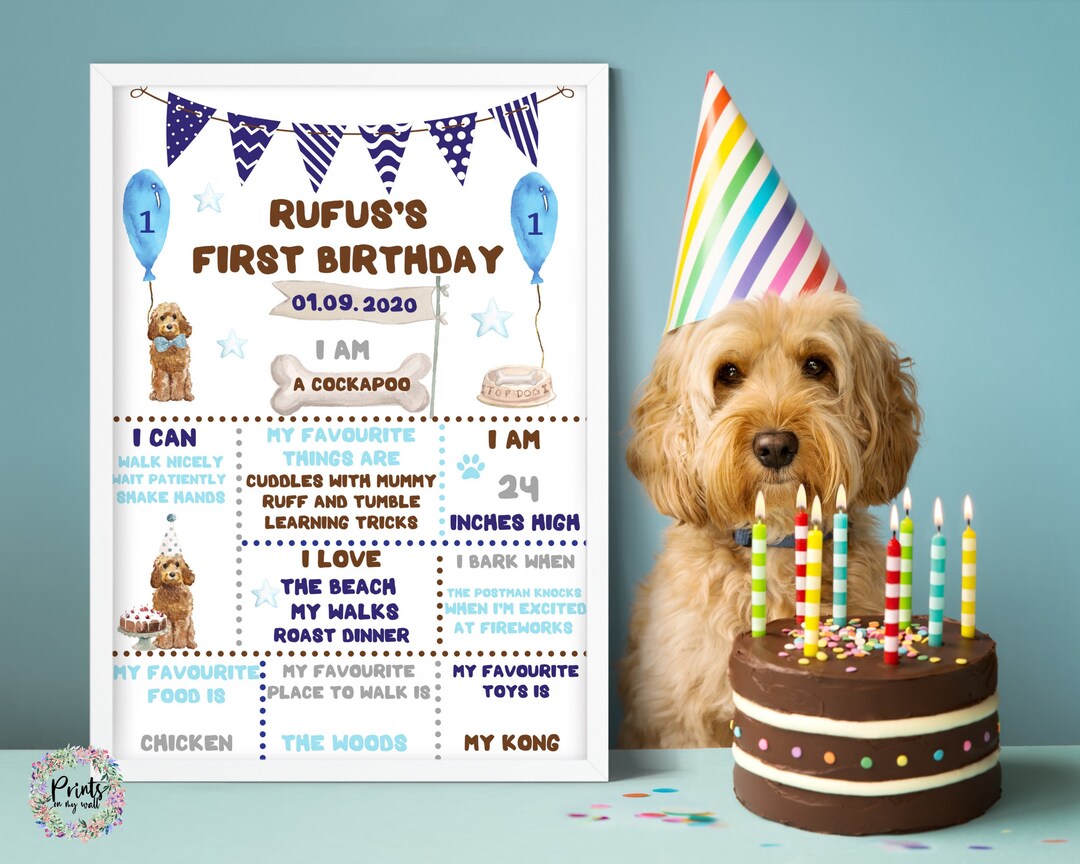Dog Birthday Prints, Boy & Girl Doggy Birthday Posters, Various Dog ...