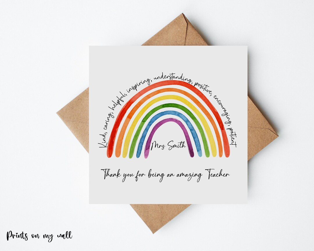 Thank You Teacher Card Rainbow Teacher Card Gift - Etsy UK