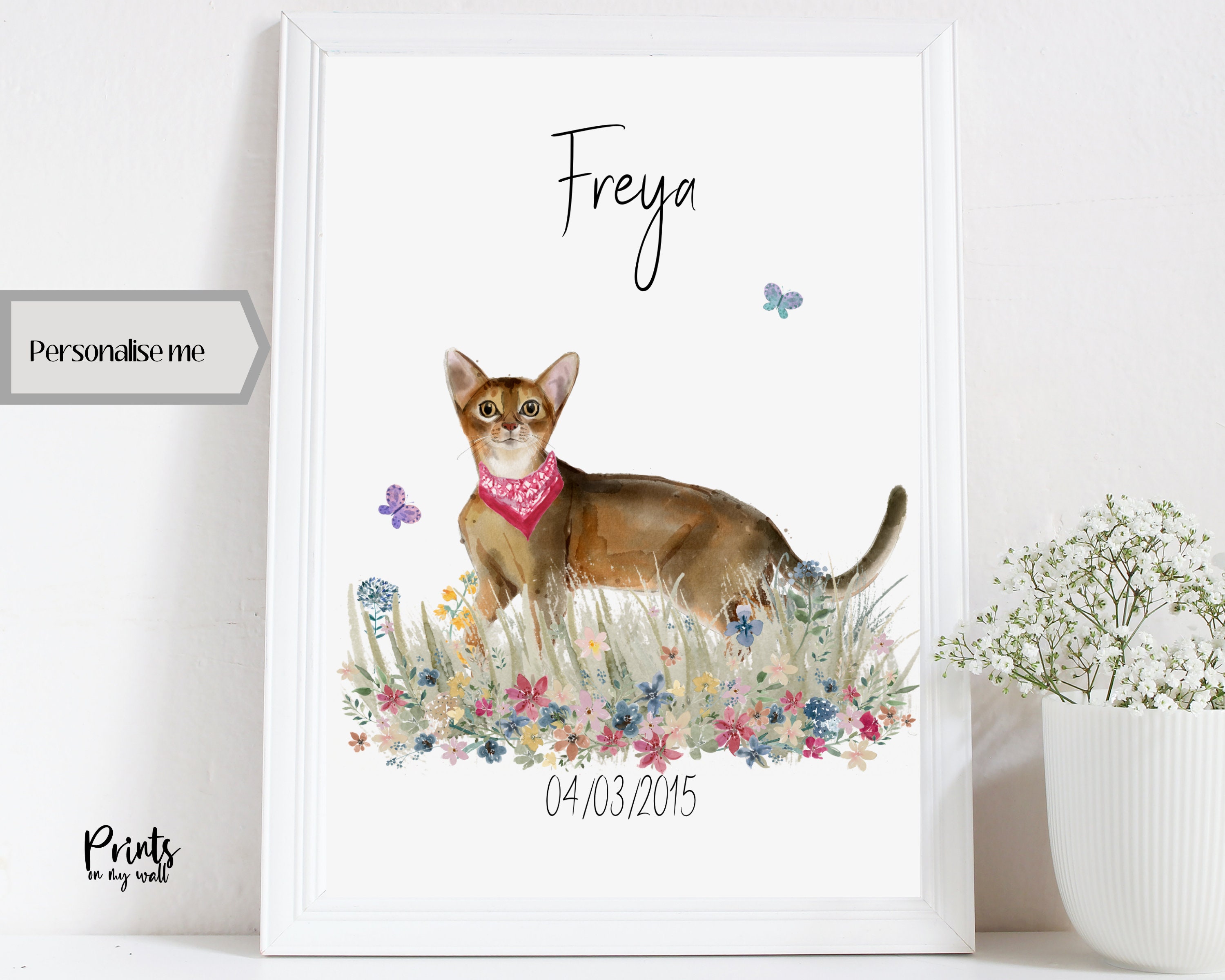 Abyssinian Cat Print Personalised Cat Wall ArtCat Lover | Etsy
