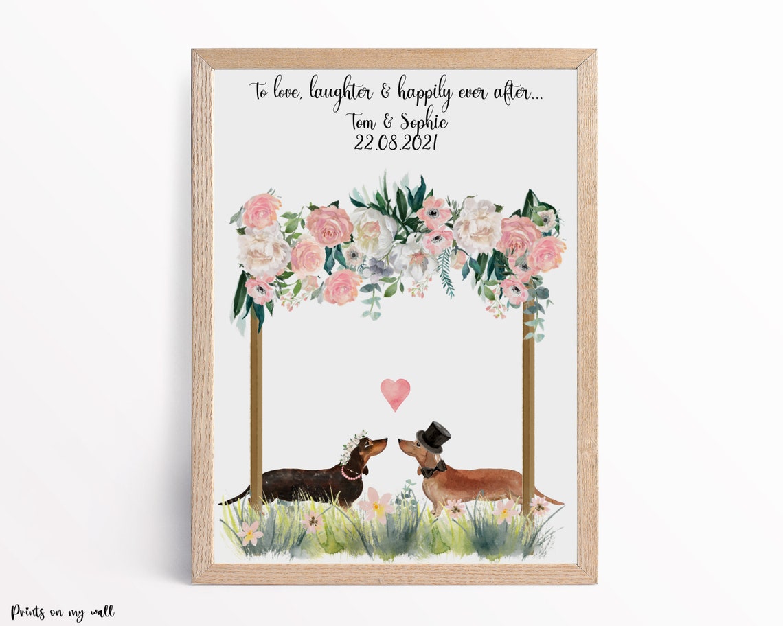 Personalised Wedding Print, Sausage Dog Wedding, Cute Wedding Day Gifts ...