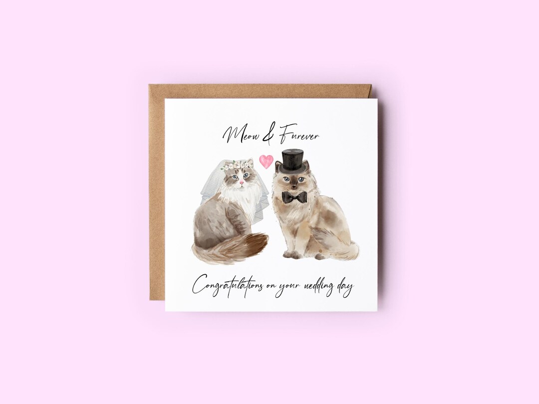 Cat Wedding Card, Meow & Furever, Cute Wedding Cards, Congratulations ...