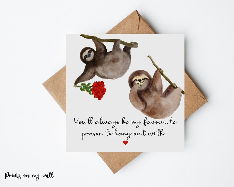 Sloth Anniversary Card, Cute Valentines Day Card - Etsy