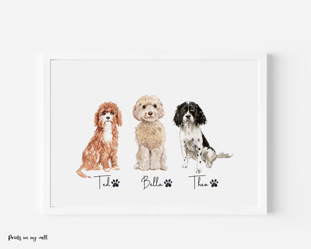 Multiple Dog Cat Print, Personalised Dog Print, Pet Prints, Dog & Cat ...