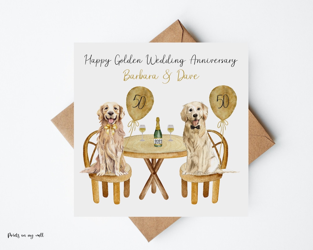 Personalised Golden Anniversary Golden Retriever Card, 50 Years Married ...