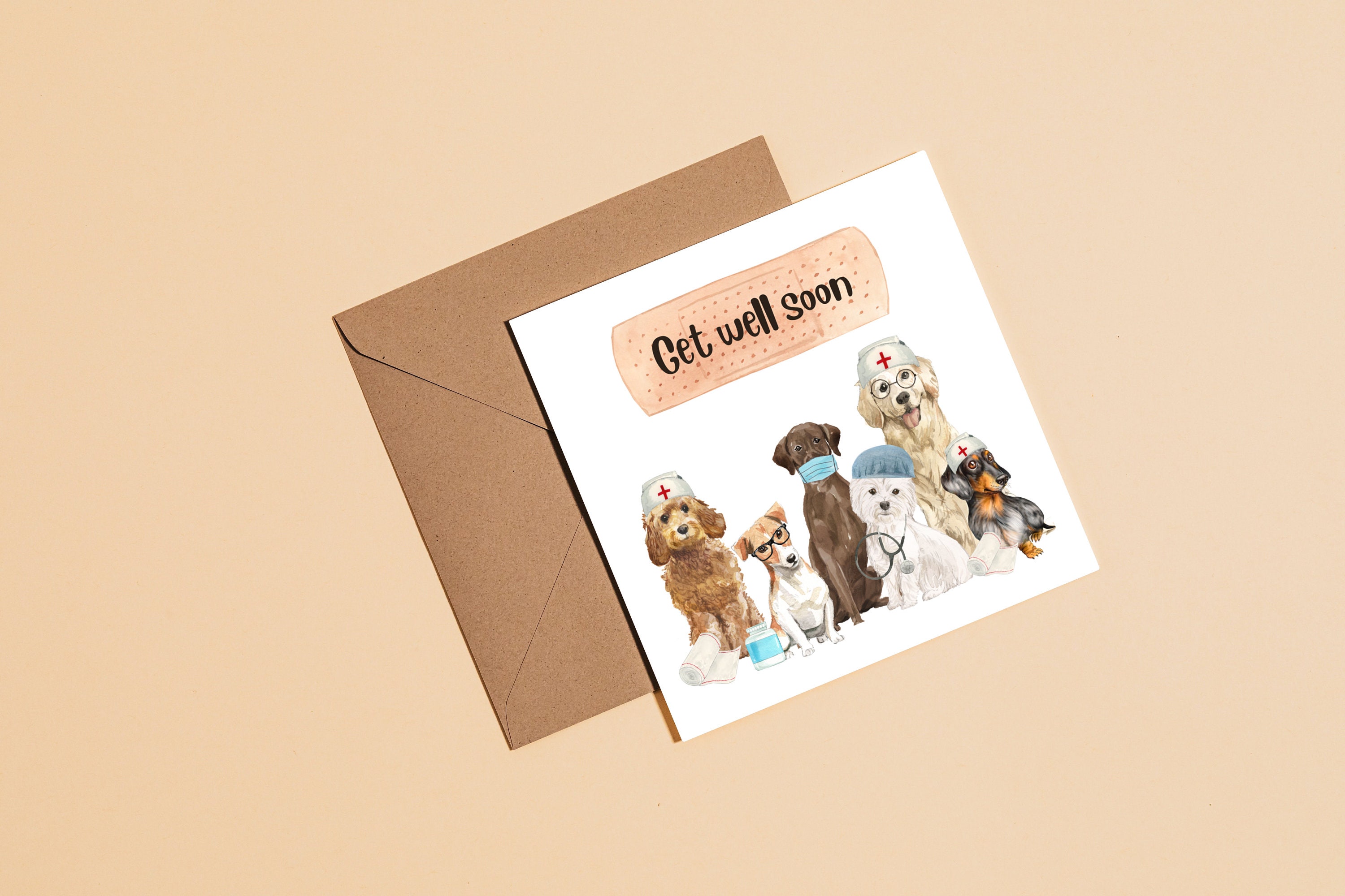 Dog Nurses Get Well Soon Card, Watercolor Style - Etsy