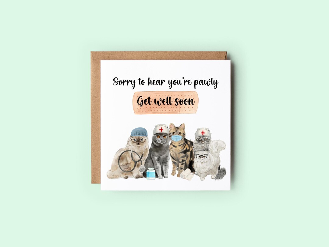 Get Well Soon Card, Cat Get Well, Cat Nurses, Feel Better Soon Card - Etsy