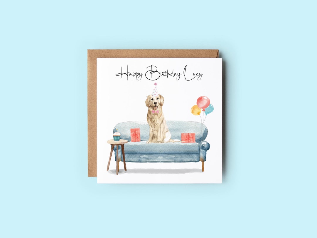 Golden Retriever Birthday Card, Personalised Birthday Card, Dog Lovers ...
