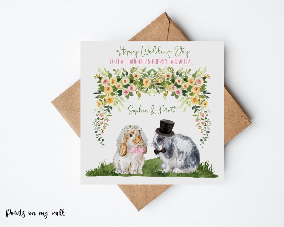 Personalised Rabbit Wedding Day Card, Hoppy Wedding Day,rabbit Wedding ...
