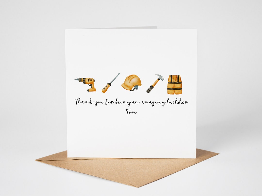 Thank You Builder Card, Card for Builder, Personalised Thank You Card ...