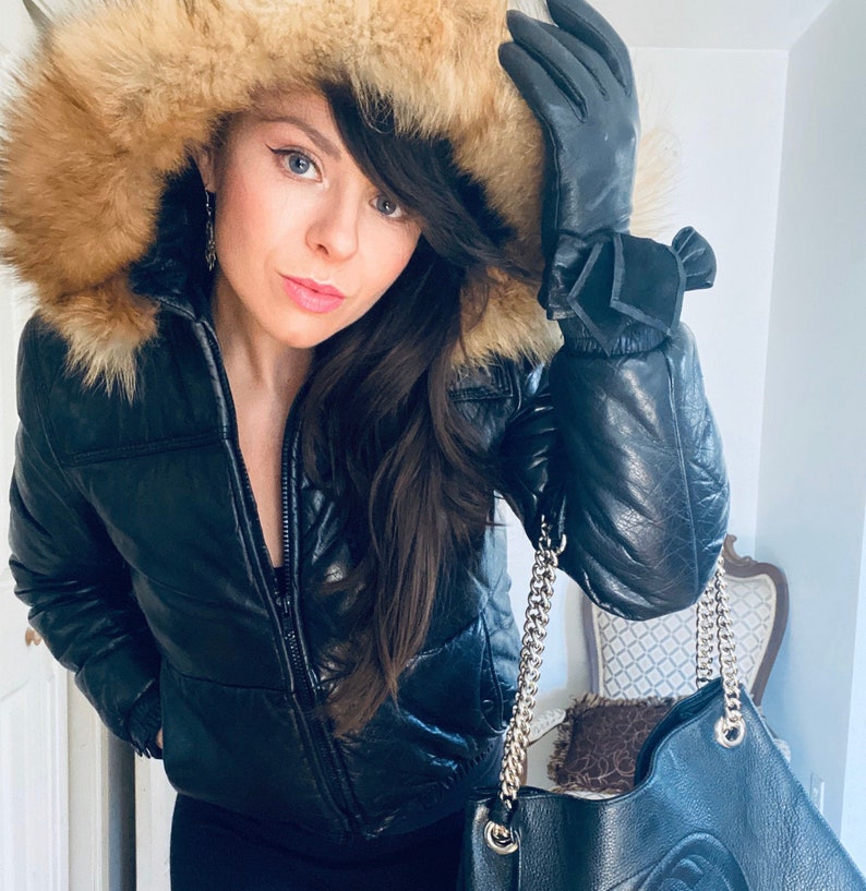 Genuine 1970s Vintage Black Buttery Soft Leather Bomber Jacket With Fox ...