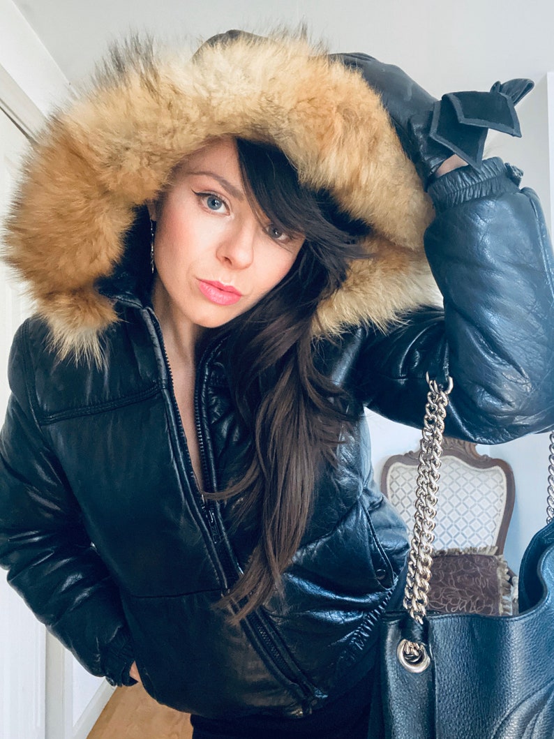 Genuine 1970s Vintage Black Buttery Soft Leather Bomber Jacket With Fox ...