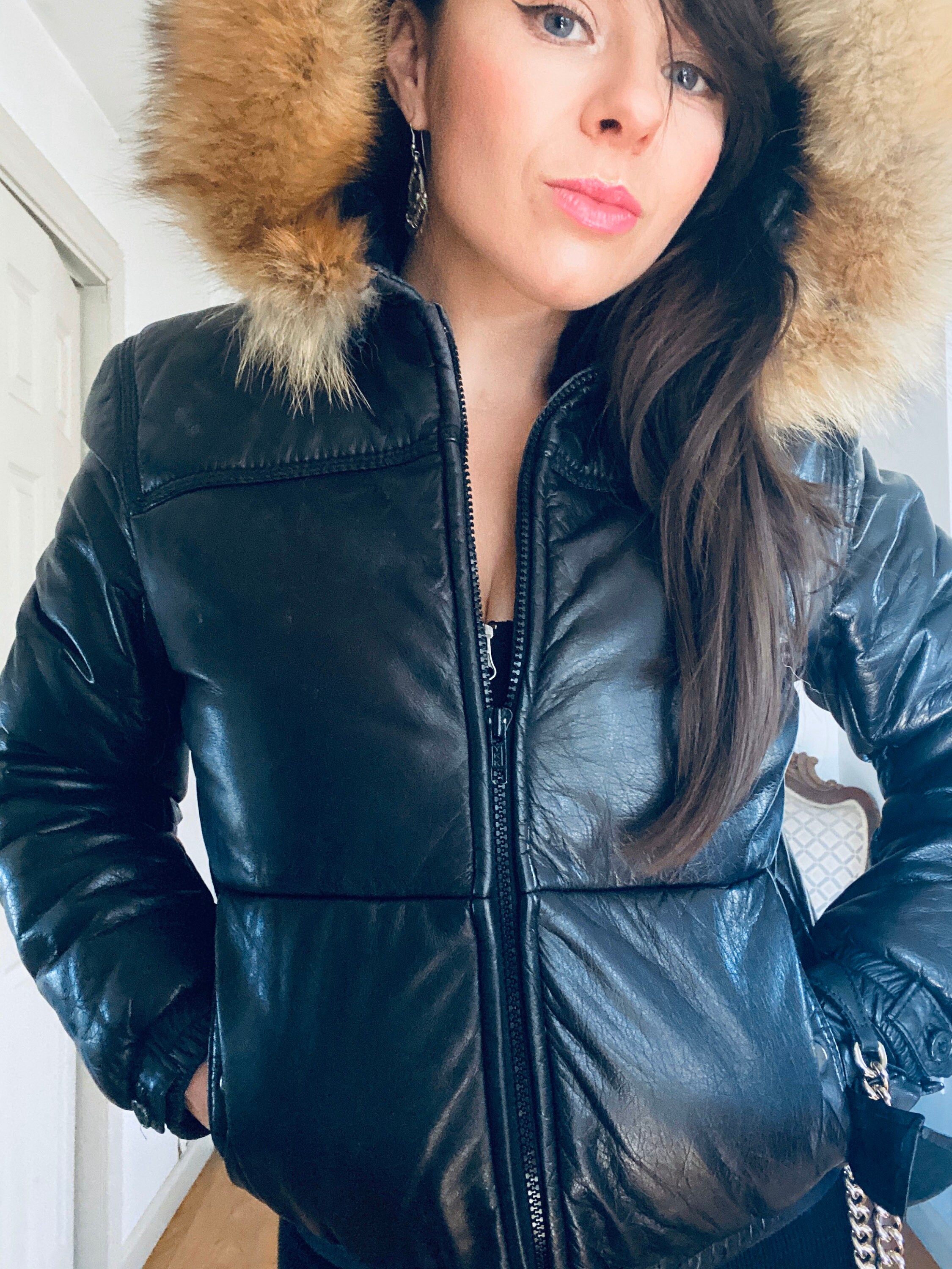 Genuine 1970s Vintage Black Buttery Soft Leather Bomber Jacket With Fox ...