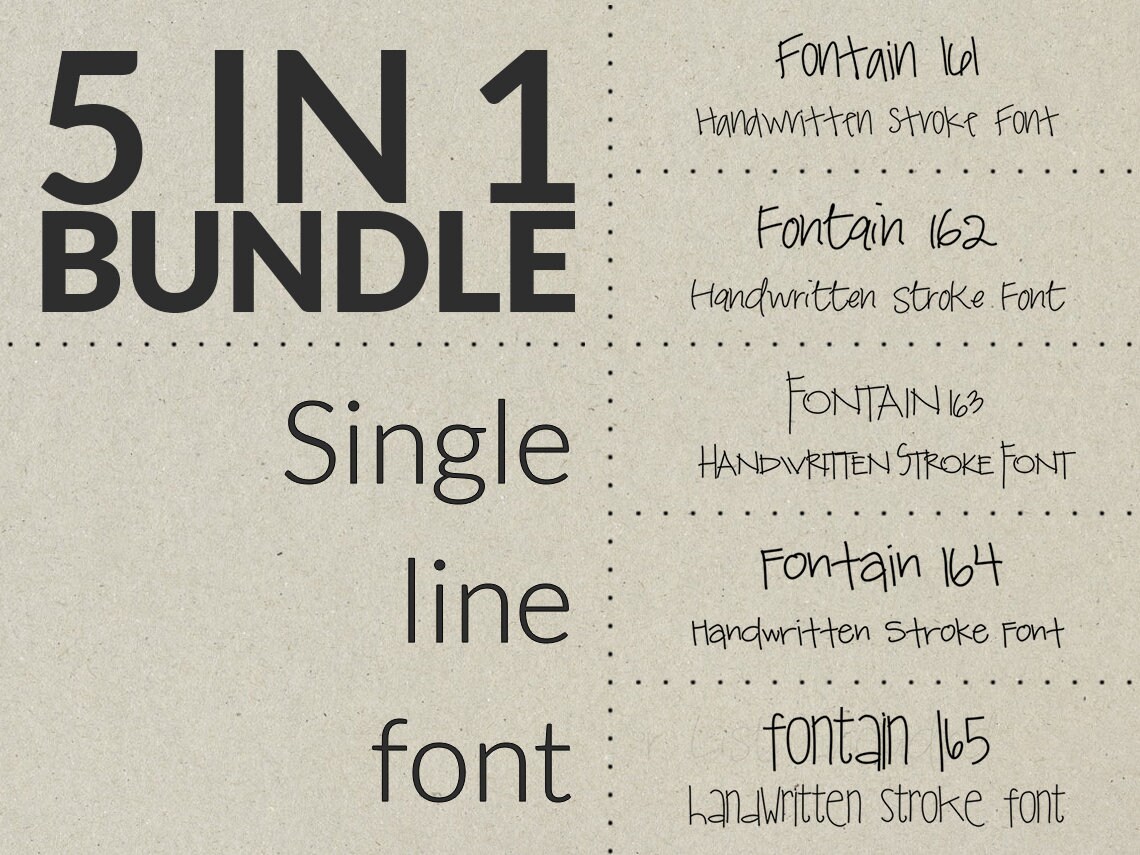 5in1 Bundle Fontain 161-165 Handwritten Font - Stroke Font - Single ...